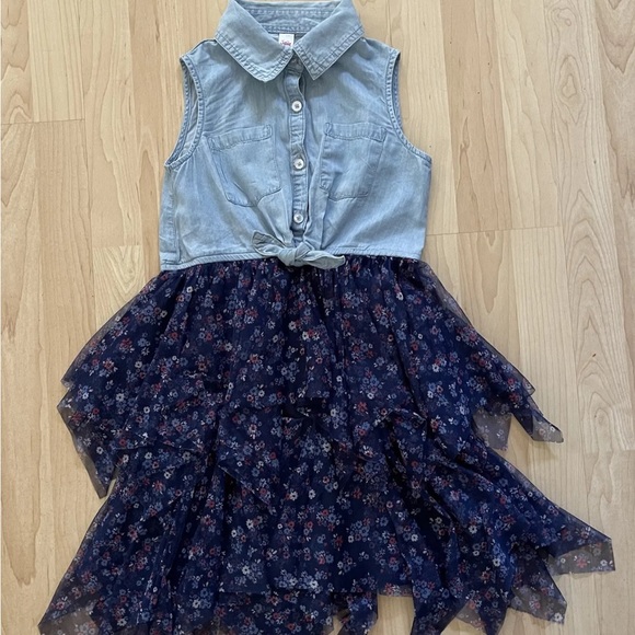 Justice | Dresses | Justice Girls Chambray W Blue Floral Tulle Ruffled ...